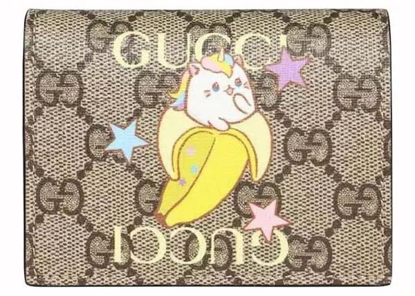 Gucci Rainbow And Stars Banana Print Card Case - Beige