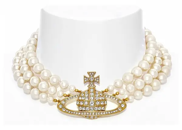 VIVIENNE WESTWOOD Three Row Pearl Bas Relief Choker - Gold