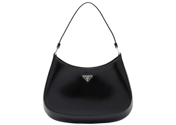 Prada Cleo Brushed Leather Shoulder Bag - Black