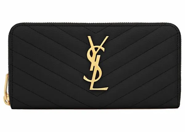Saint Laurent Monogram Zip Around Wallet Grain De Poudre - Black