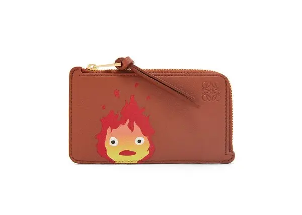 Loewe X Howls Calcifer Coin Cardholder In Classic Calfskin - Rust