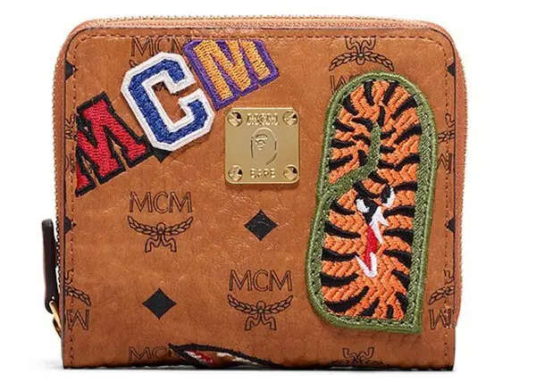 Mcm X Bape Shark Zip Wallet Visetos Mini - Cognac