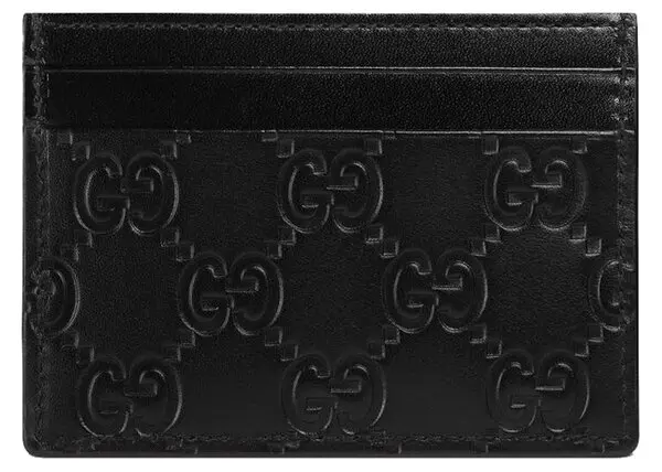 Gucci Signature Leather Card Holder Gg - Black