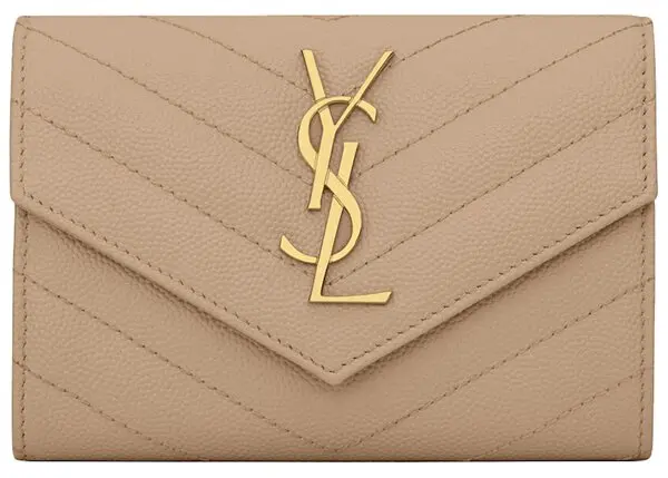 Saint Laurent Cassandre Grain De Poudre Envelope Wallet Small - Dark Beige