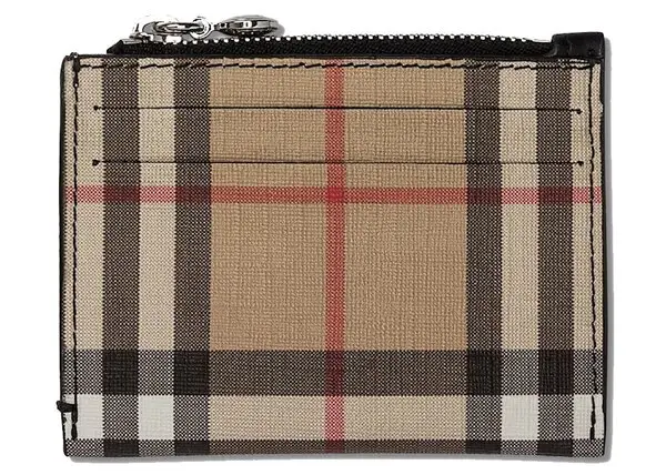 Burberry Vintage Check And Leather Zip Card Case 6 Slot - Black