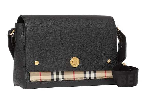 Burberry Leather And Vintage Check Note Crossbody Bag - Black