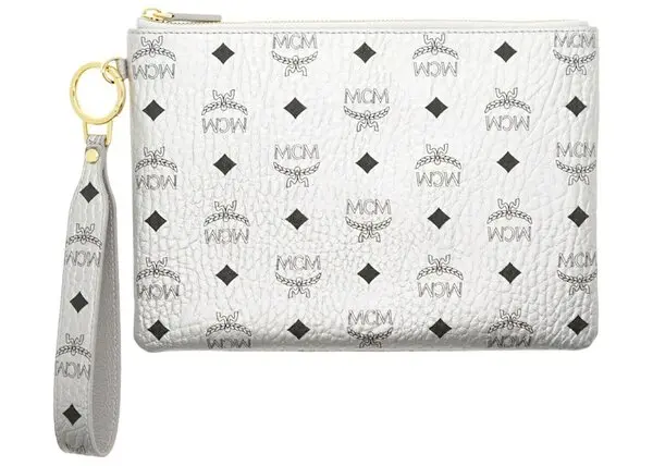 Mcm Visetos Logo Wristlet With Pouch - Silver