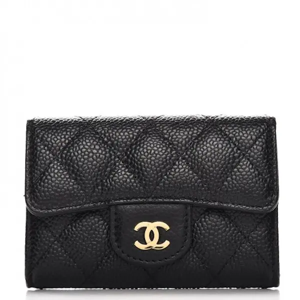 Chanel Card Holder Quilted Caviar Goldtone - Black
