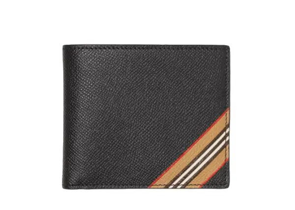 Burberry Icon Stripe Leather International Bifold Wallet - Black