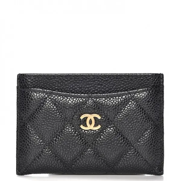Chanel Classic Card Holder Quilted Caviar Goldtone - Black