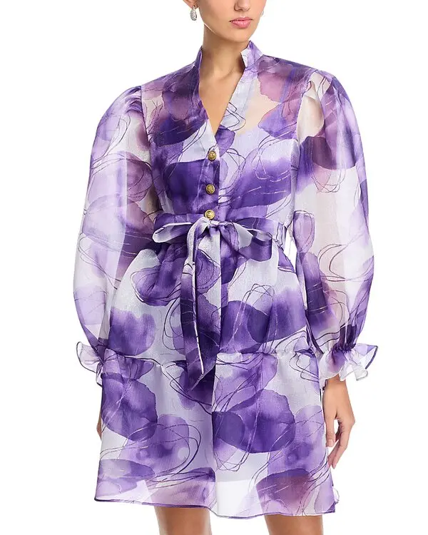 NANCY YANG Organza V-neck Tiered Dress - Purple