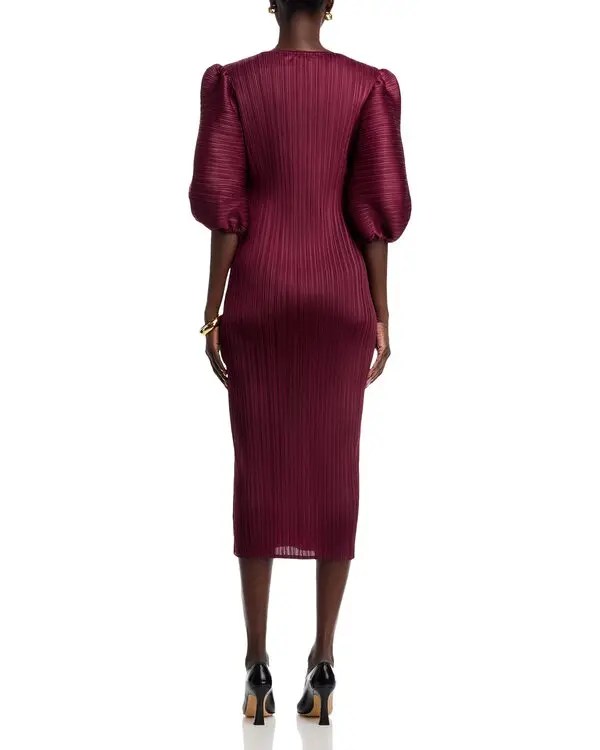 NANCY YANG Puff Sleeve Crinkled Dress - Wine