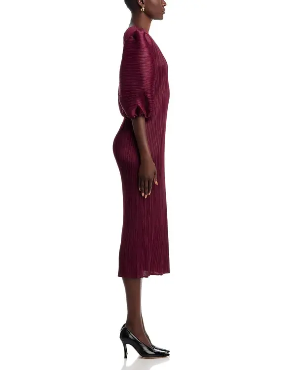 NANCY YANG Puff Sleeve Crinkled Dress - Wine