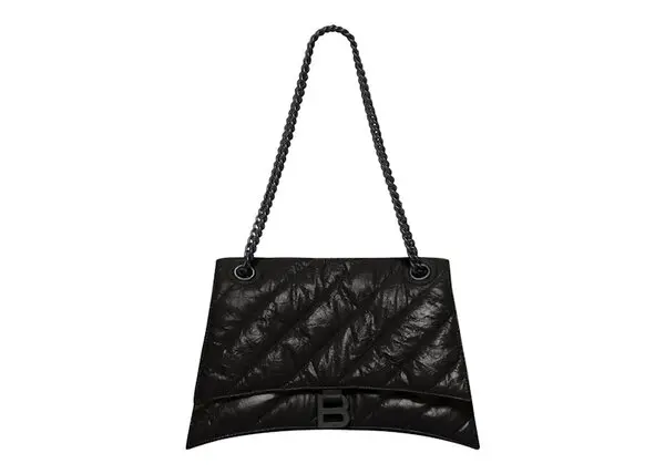 Balenciaga Crush Chain Medium Quilted Shoulder Bag - Black