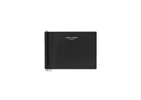 Saint Laurent Paris Bill Clip Wallet In Grain De Poudre Embossed Leather - Black