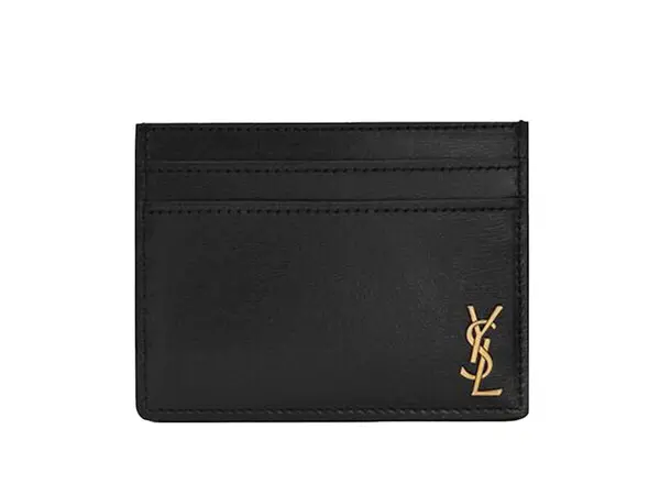Saint Laurent Tiny Cassandre Card Case Gold Logo - Black