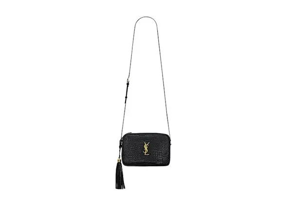 Saint Laurent Lou Camera Bag In Crocodile-embossed Shiny Leather - Black