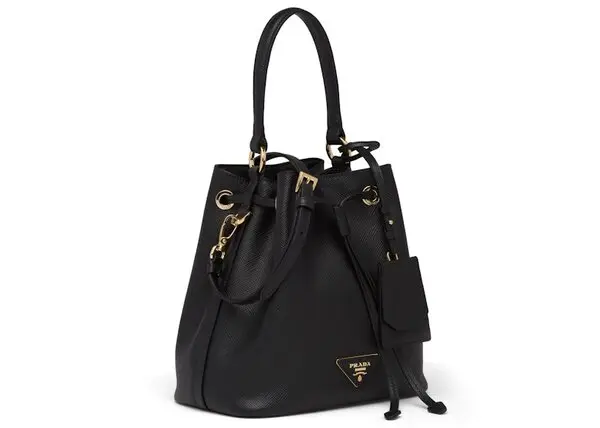 Prada Saffiano Leather Bucket Bag With Goldtone Hardware - Black