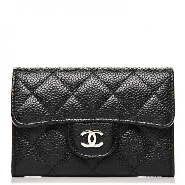 Chanel Flap Card Holder Quilted Caviar Silvertone - Black
