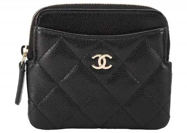 Chanel Classic Zipped Square Coin Purse - Black/glod