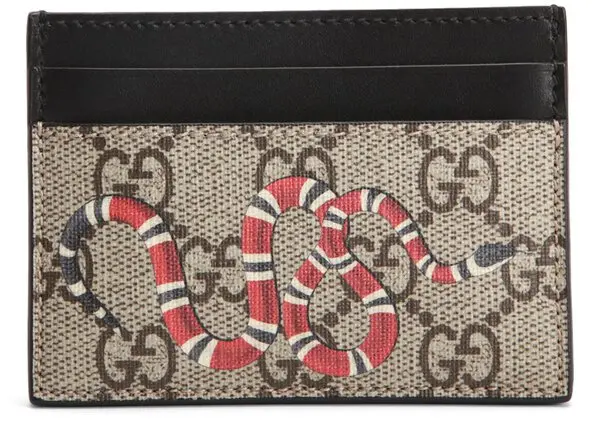 Gucci Card Case Gg Supreme Kingsnake Print - Beige/ebony