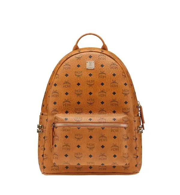 Mcm Stark Backpack Visetos Side Studs Medium - Cognac