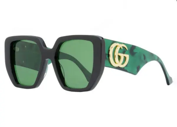 Gucci Geometric Full Rim Sunglasses - Black/green (gg0956s 001)