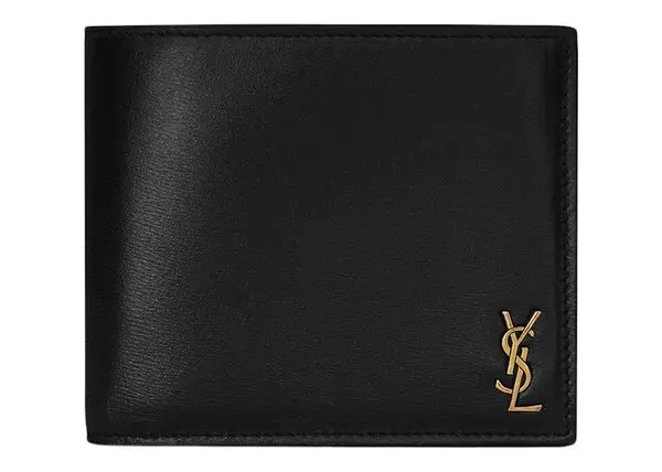 Saint Laurent Tiny Cassandre East/west Bifold Wallet In Shiny Leather - Black