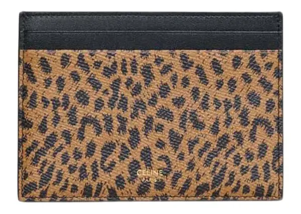 Celine Function Card Holder In Grained Calfskin With Leopard Print - Brown/black