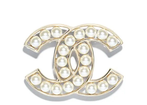 Chanel Glass Pearl Cc Brooch - Gold