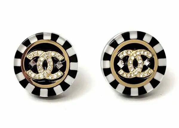 Chanel Round Cc Logo Earrings - Gold/black/white (aba113)