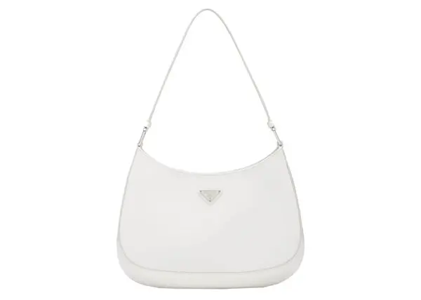 Prada Cleo Brushed Leather Shoulder Bag - White