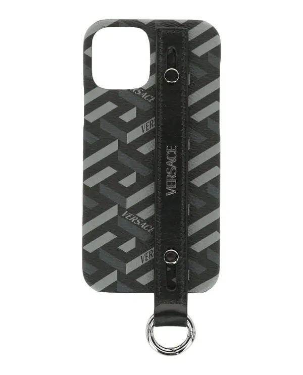 Versace Coated Canvas La Greca Iphone 12 Case - Black/grey