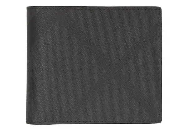 Burberry International Bifold Wallet London Check And Leather - Dark Charcoal