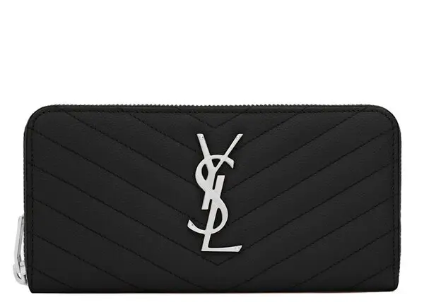 Saint Laurent Monogram Zip Around Wallet Matelasse Grain De Poudre - Black