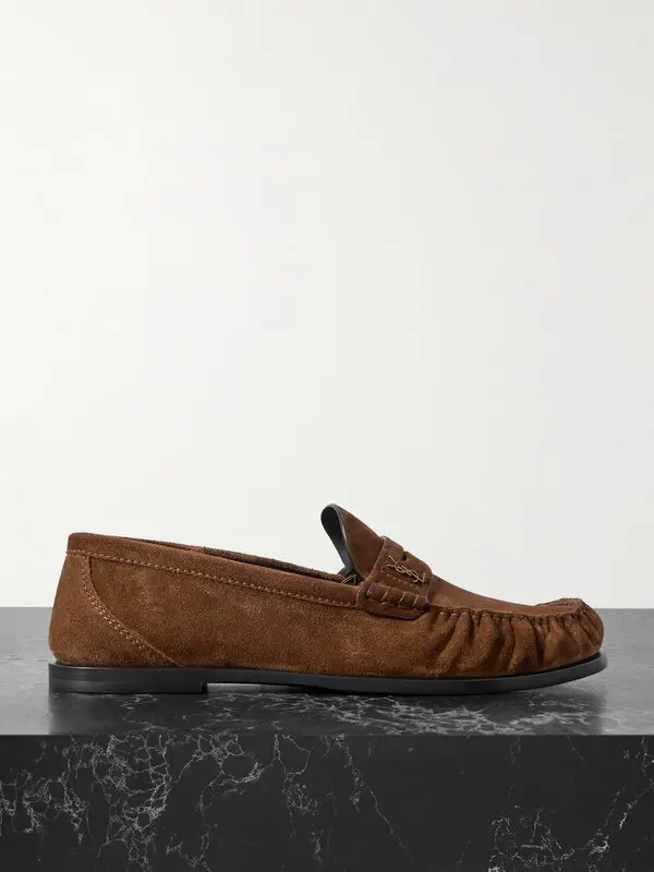 Saint Laurent Logo-embellished Suede Penny Loafers - Brown