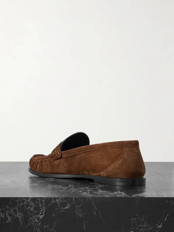 Saint Laurent Logo-embellished Suede Penny Loafers - Brown
