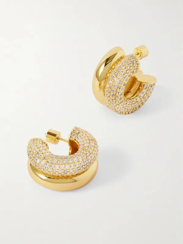 MARTHA CALVO Double -plated Crystal Hoop Earrings - Gold