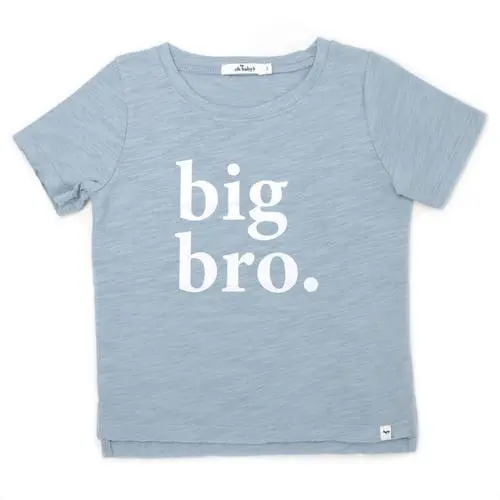 OH BABY! Big Bro." Cotton Slub Raw Edge Tee White Ink - Fog