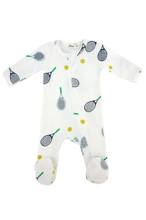 OH BABY! Tennis Print Zipper Footie - Cream