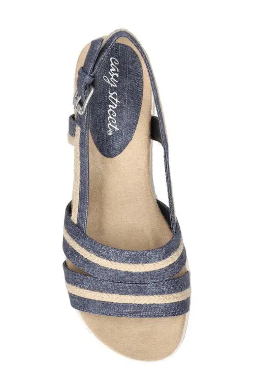 EASY WORKS BY EASY STREET Mel Espadrille Slingback Platform Wedge Sandal - Jeans