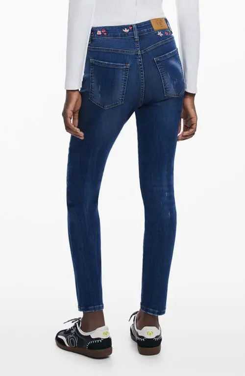 Desigual Slim Fit Embroidered Jeans