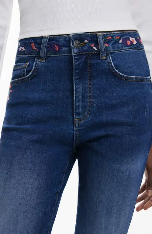 Desigual Slim Fit Embroidered Jeans
