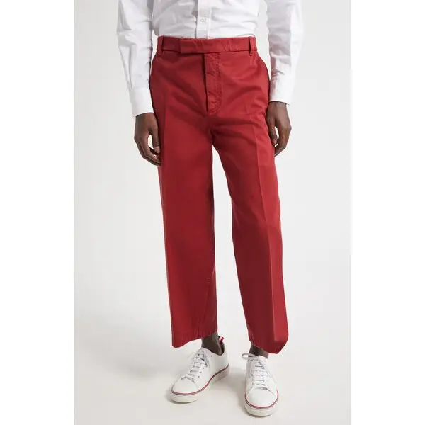 Thom Browne Cotton Twill Cropped Chinos - Burgundy