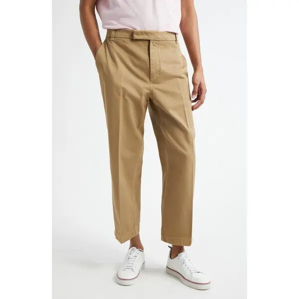 Thom Browne Cotton Twill Cropped Chinos - Camel