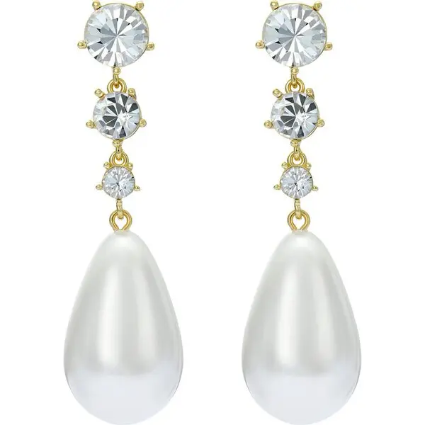 Ted Baker London Pearsti Faux Pearl Drop Earrings - Gold Tone White Clear Crystal