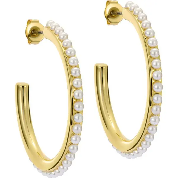 Ted Baker London Peraa Medium Hoop Earrings - Gold Tone Pearl