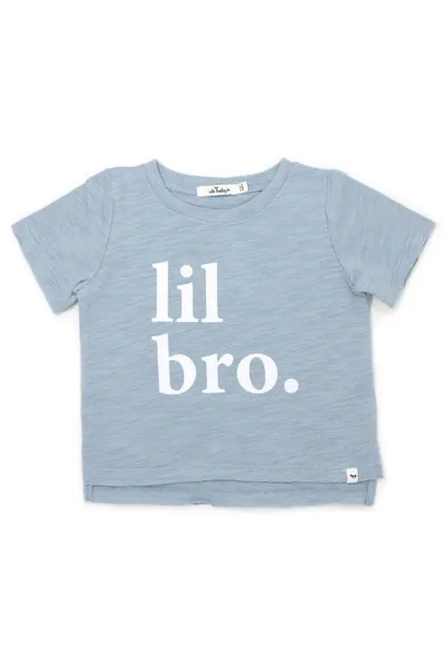 OH BABY! Lil Bro." Cotton Slub Raw Edge Tee White Ink - Fog