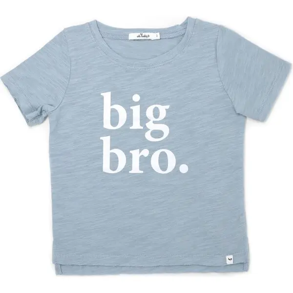 OH BABY! Big Bro." Cotton Slub Raw Edge Tee White Ink - Fog