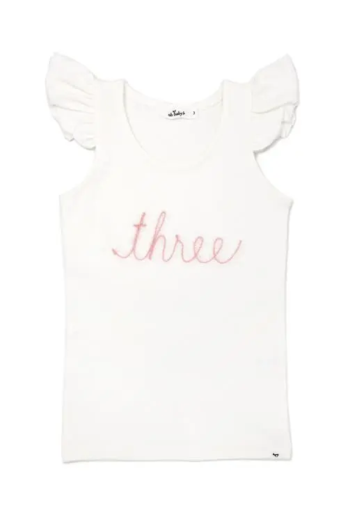 OH BABY! Three" Embroidered Tank - Cream